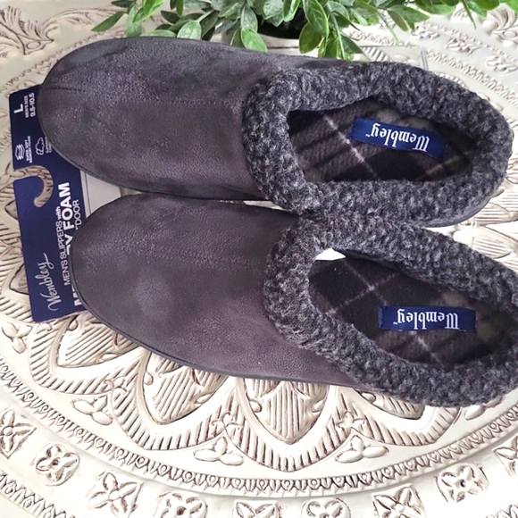 Wembley | Shoes | Mens Wembley Memory Foam Indoor Outdoor Slippers Grey ...